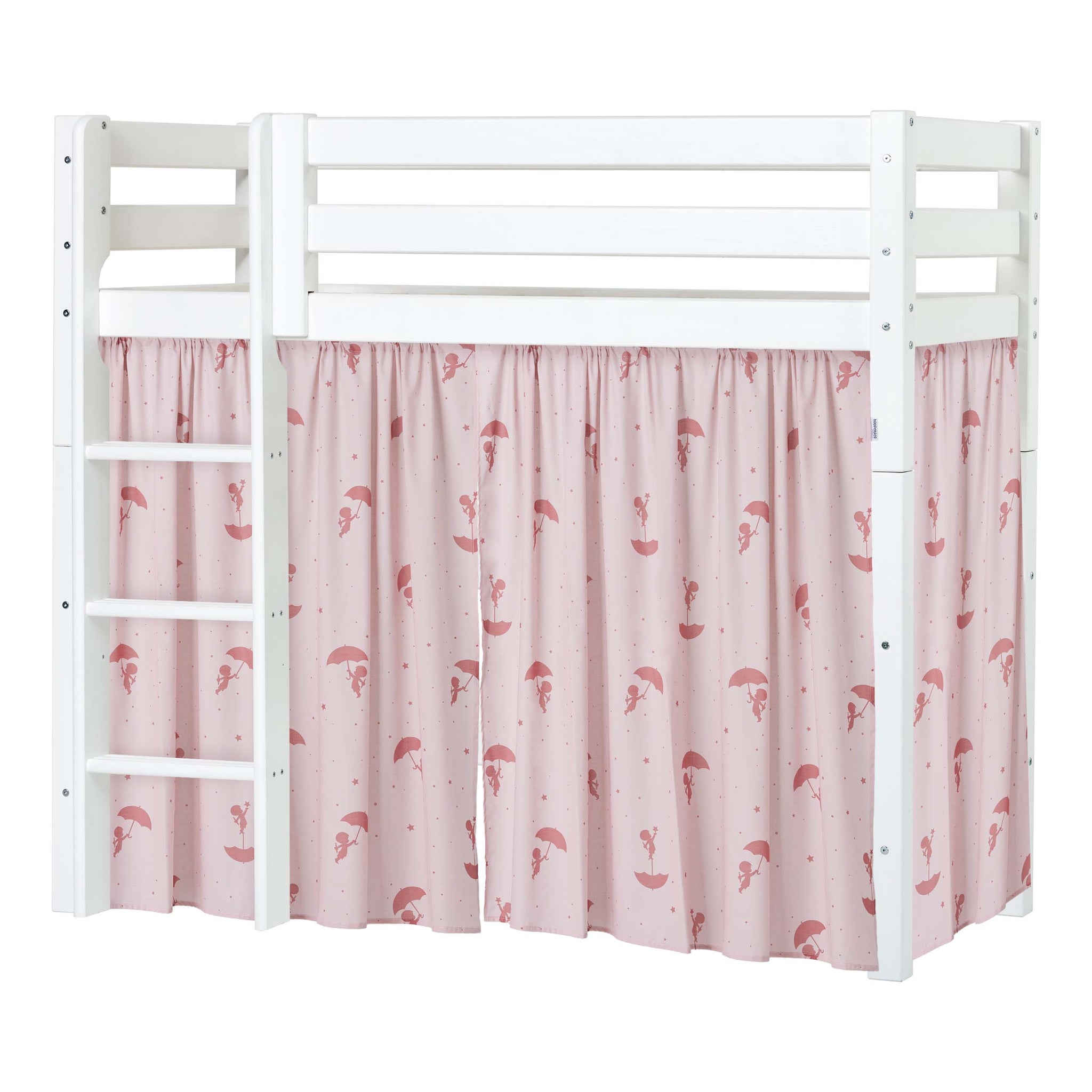 Hoppekids ECO Luxury Mellemhøj Seng med Rød Ole Lukoie Sengeforhæng