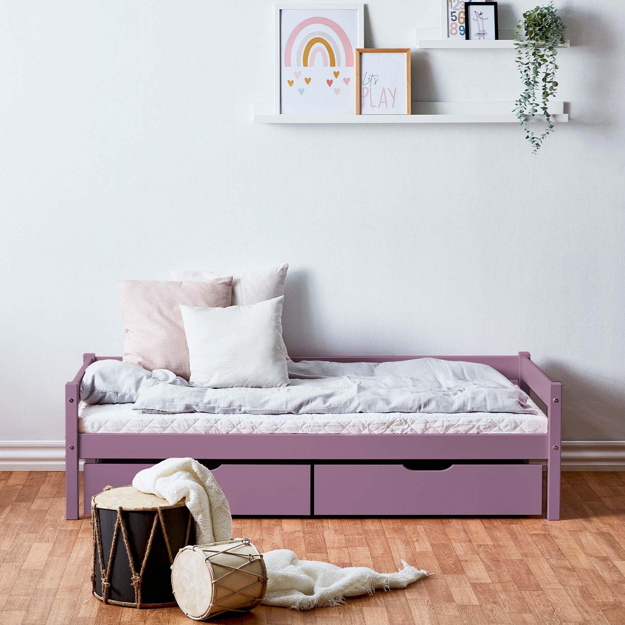 Bed package: Junior bed 70x160 cm with drawers, Lavender
