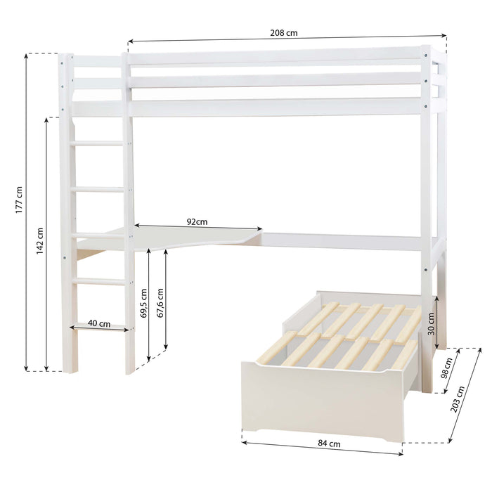 MEGA bed with lounge module and table top, 90 x 200, free shipping